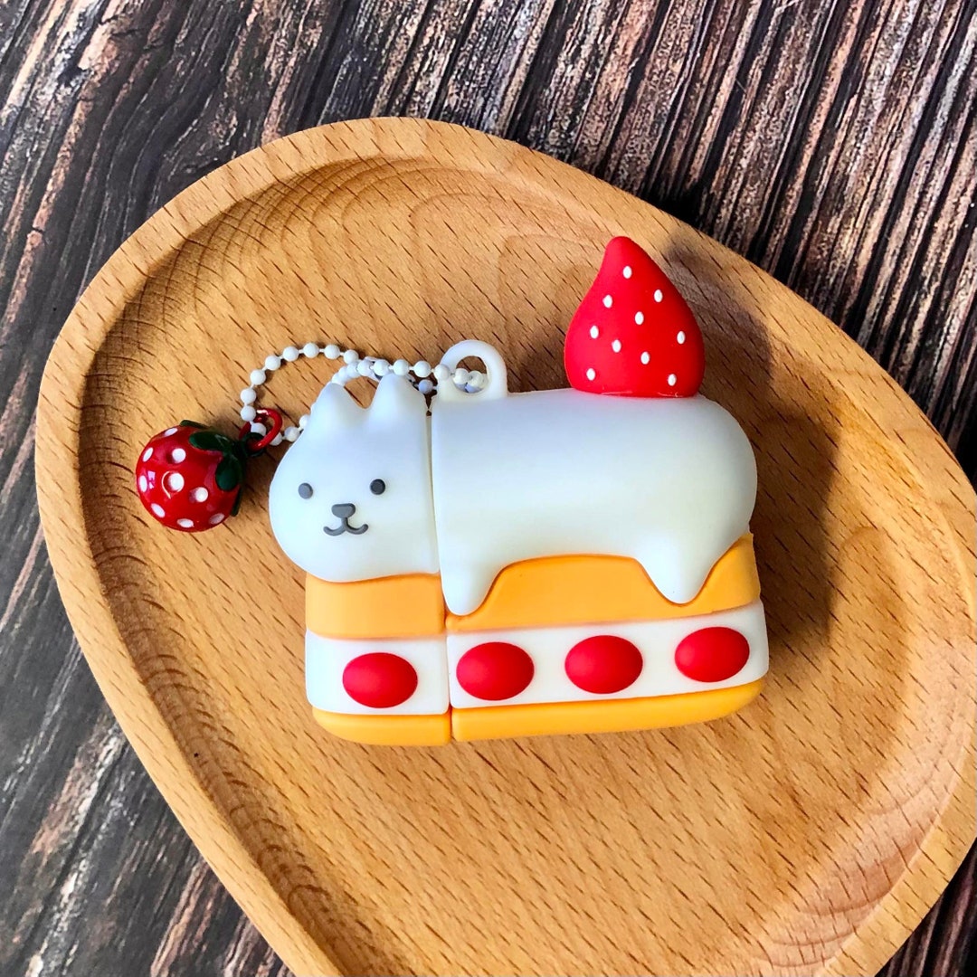 Sweet Strawberry Cake Cat AirPod Case With Bell/ 3D Silicone AirPod 1/2 ...