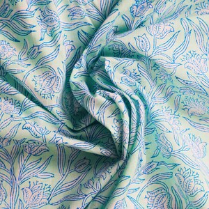 Hand Block Floral Print Light Blue Fabric Cloth, Soft Cotton Fabric ...