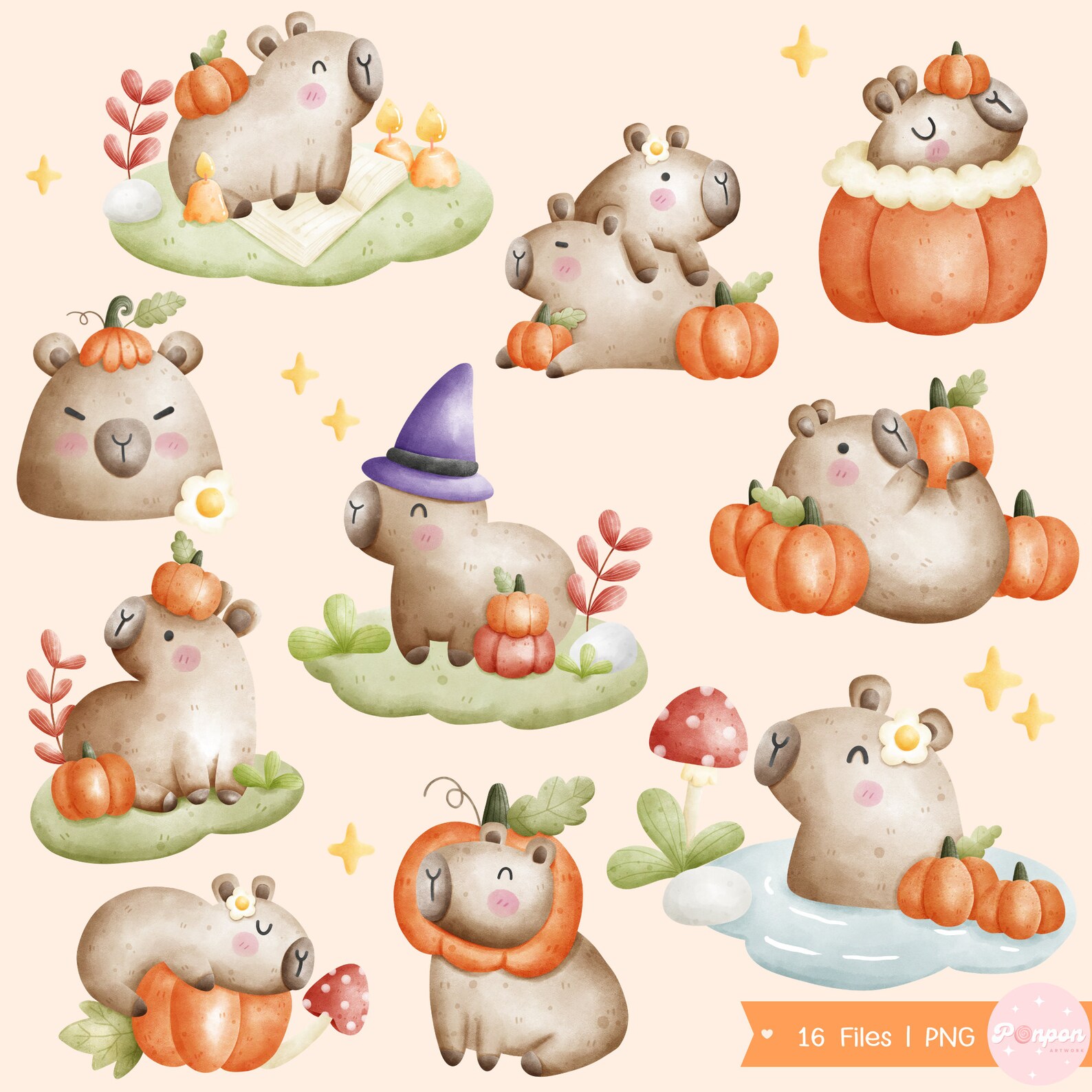 Halloween Pumpkin Capybara Clipart, Cute Capybara PNG, Cute Capybaras ...