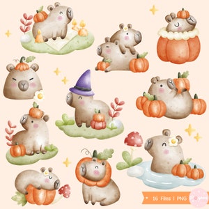 Halloween Pumpkin Capybara Clipart, Cute Capybara PNG, Cute Capybaras ...
