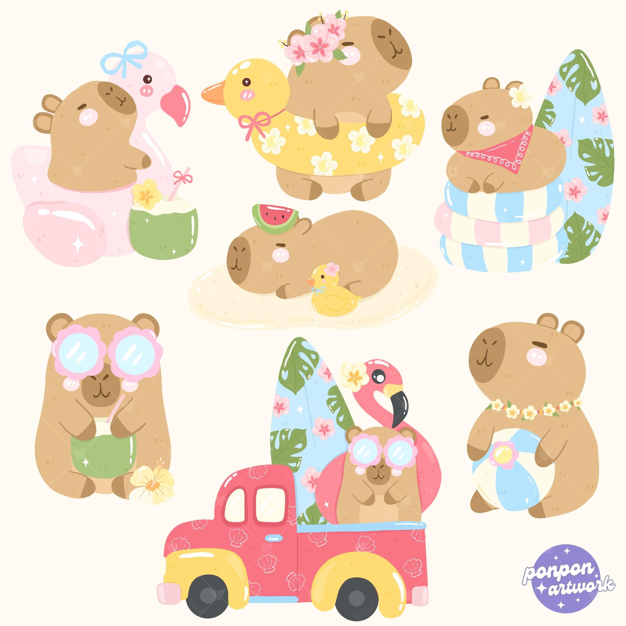 Summer Capybara Clipart, Summer Clipart, Kawaii Capybara Png Svg, Funny ...