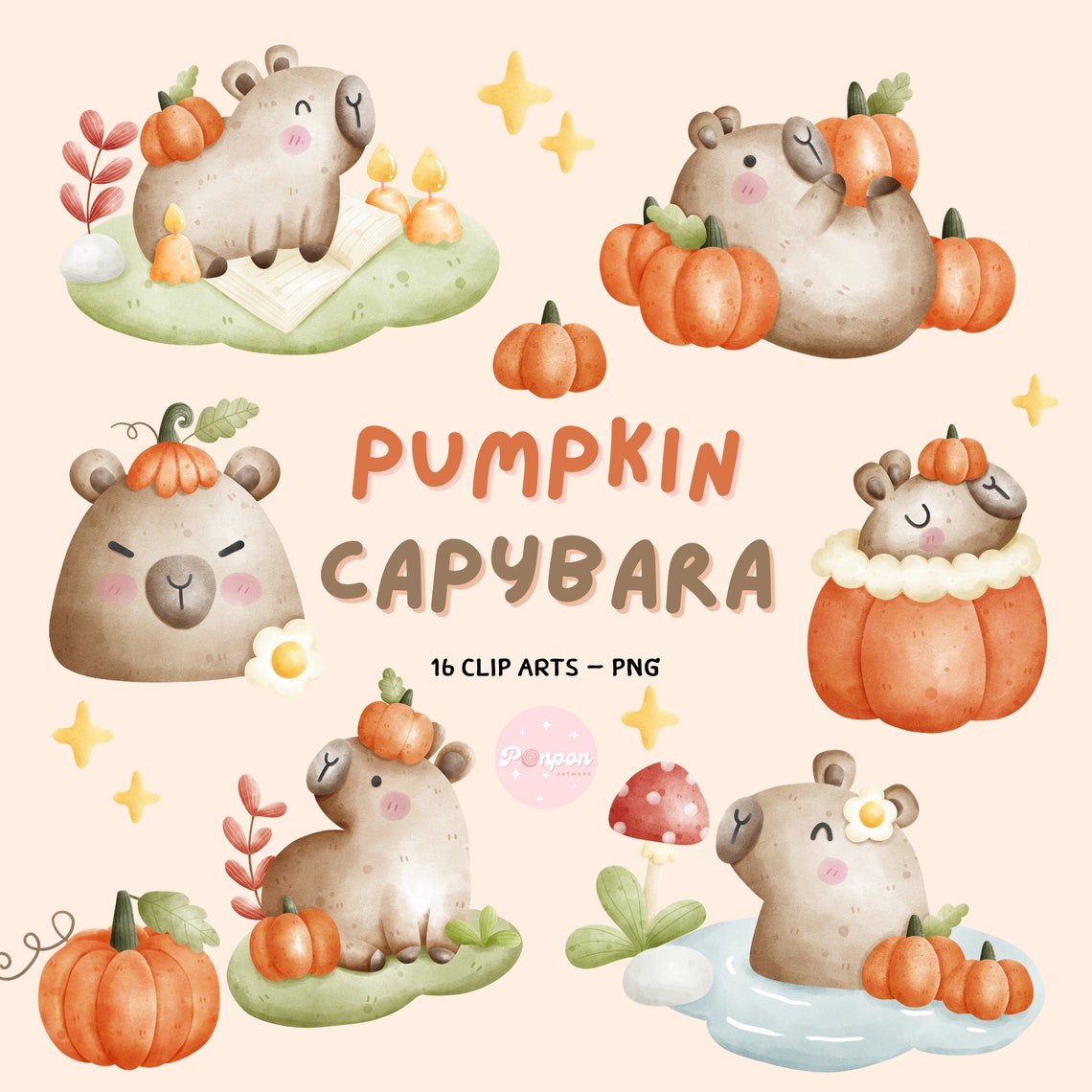 Halloween Pumpkin Capybara Clipart, Cute Capybara PNG, Cute Capybaras ...