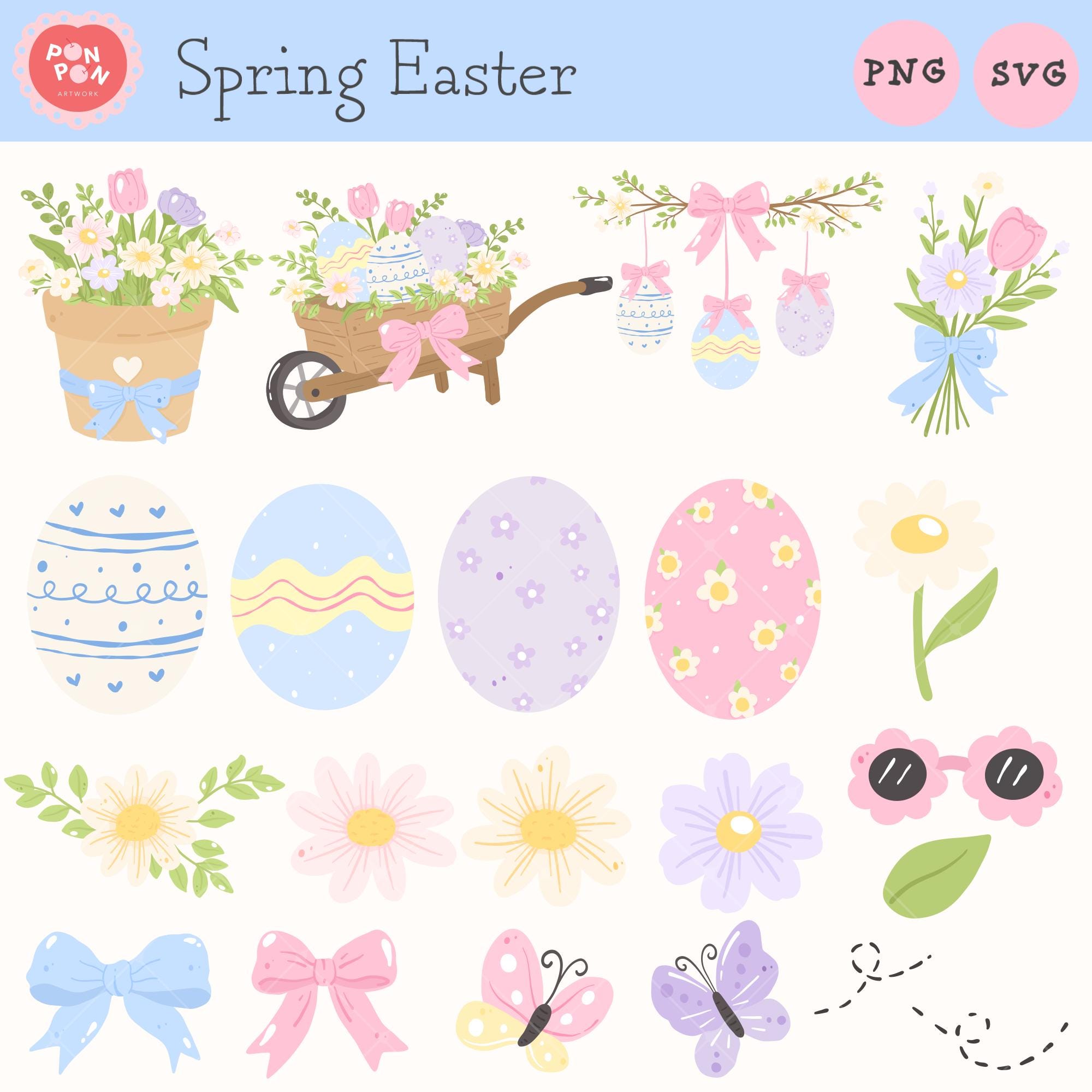 Pastel Spring Easter Clipart - Chick & Bunny Clipart PNG - Etsy
