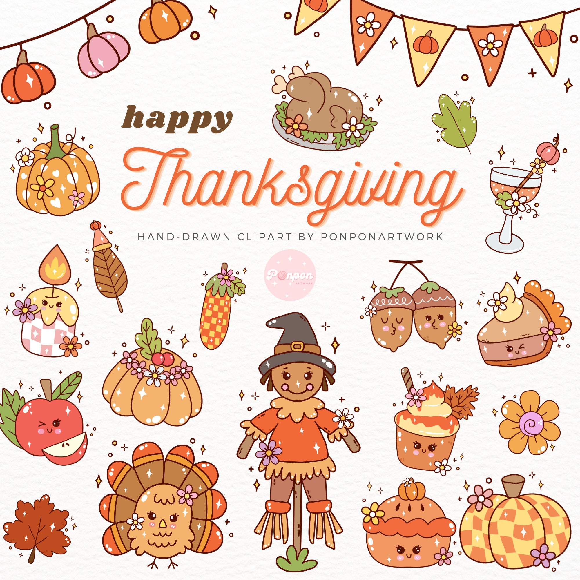Thanksgiving Png Groovy Autumn Clipart Retro Fall Png Hippie Flower Png ...