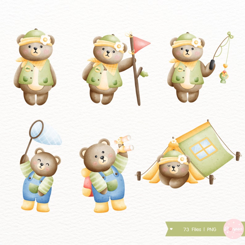 Bearly Camping, Camping Clipart, Camping PNG, Bears Clipart, Teddy Bear ...