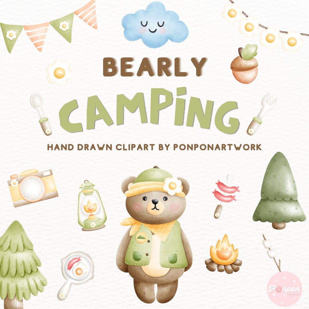 Bearly Camping, Camping Clipart, Camping PNG, Bears Clipart, Teddy Bear ...