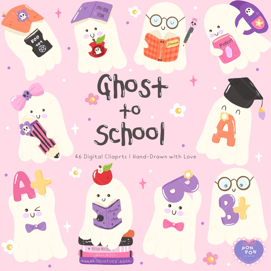 Ghost to School Clipart Set | Cute School Ghosts PNG | Back to School ...