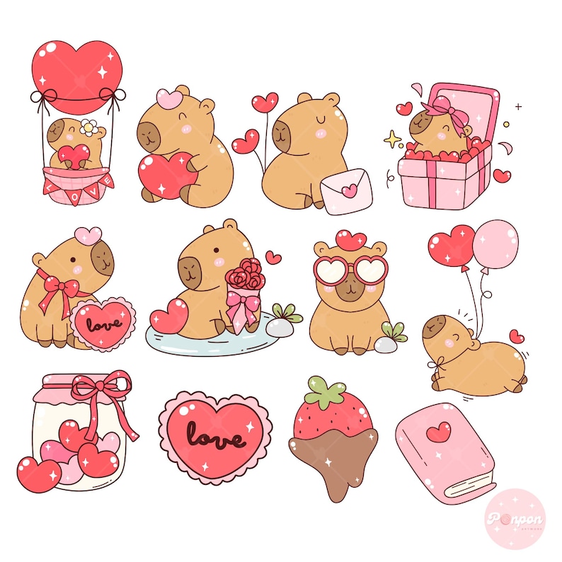Groovy Valentine's Day Capybara Clipart: Hippie Love (digital Download ...