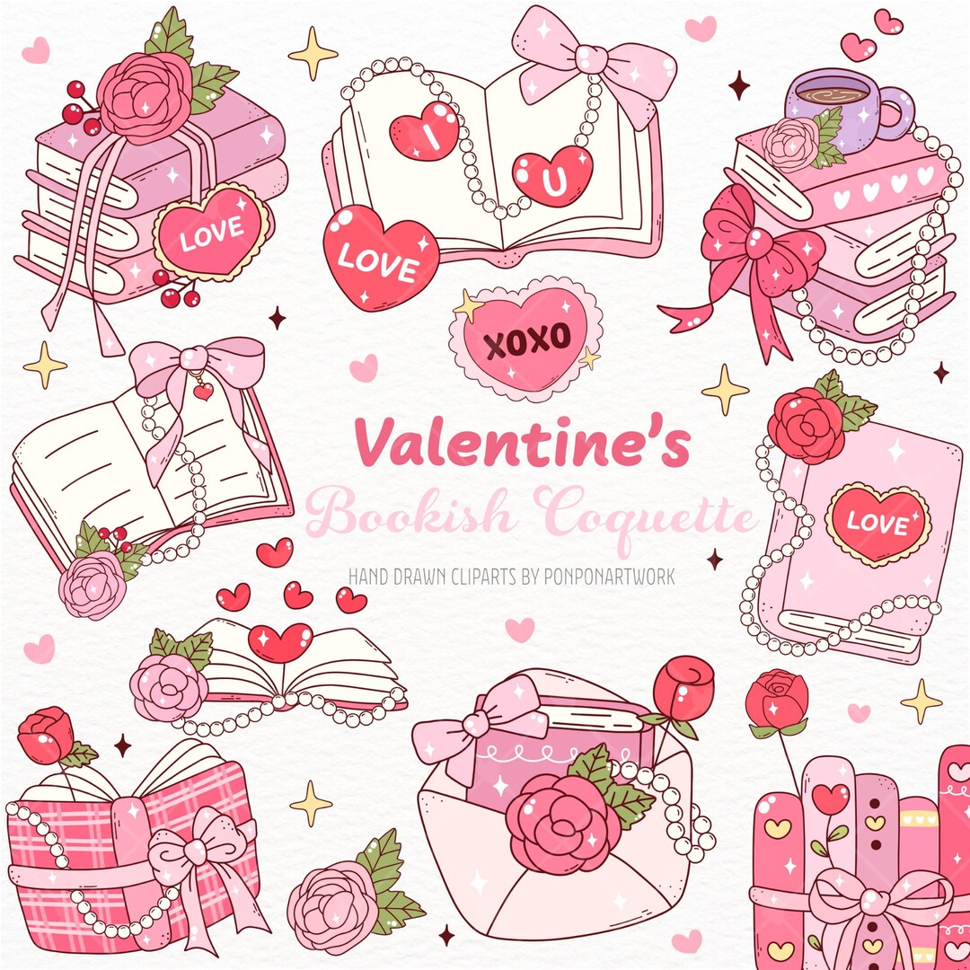 Valentine's Book Coquette Clipart Coquette Book Lover Gift Png Bookish ...