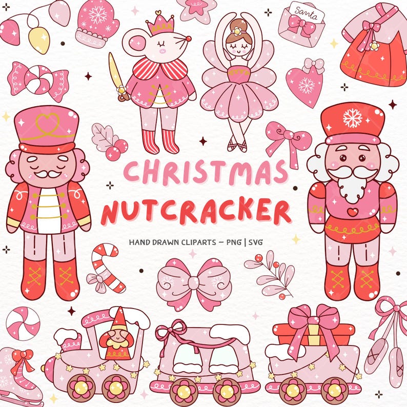 Retro Christmas Nutcracker Clipart: Pink Holiday PNG, SVG, AI (digital ...
