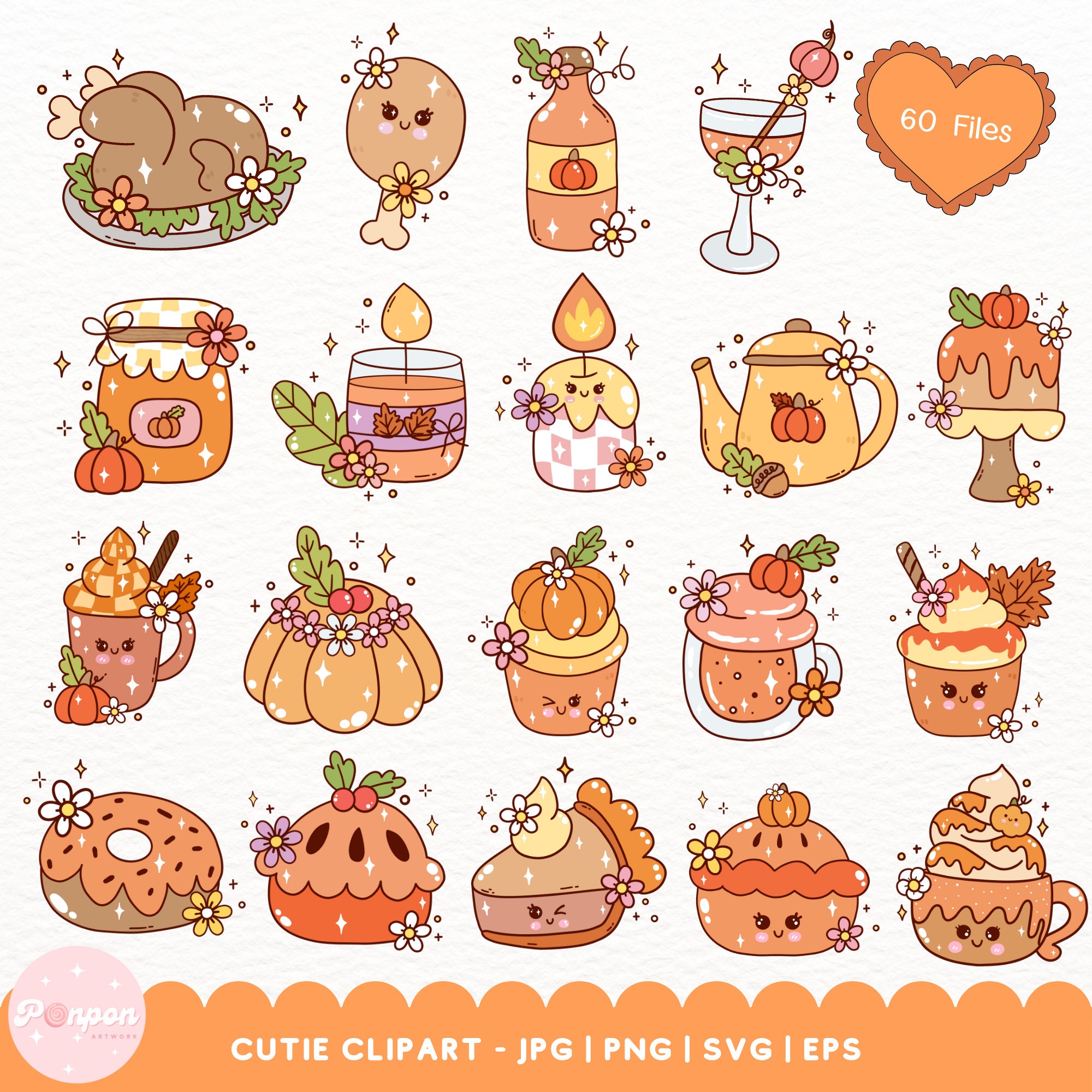 Thanksgiving Png Groovy Autumn Clipart Retro Fall Png Hippie Flower Png ...