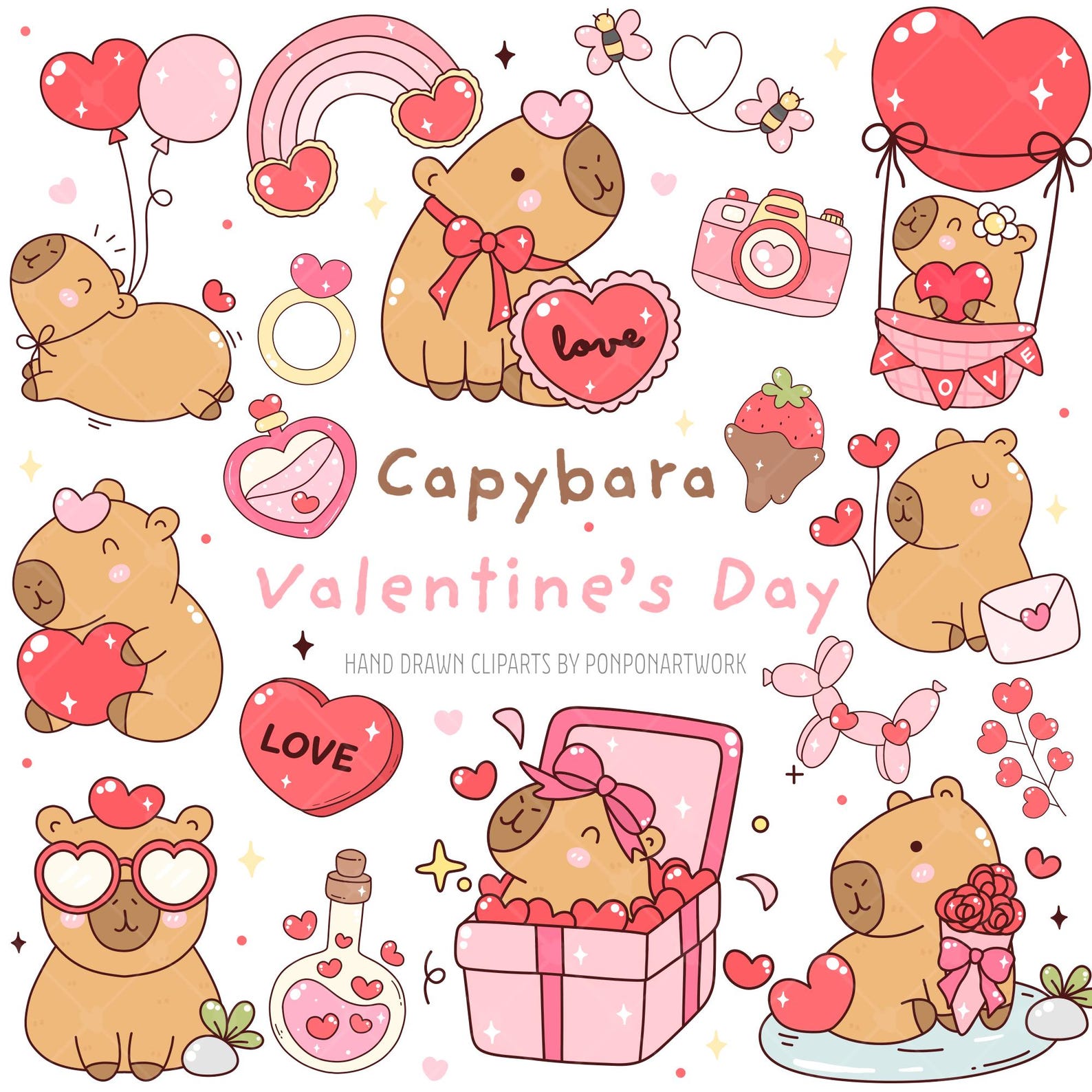 Groovy Valentine's Day Capybara Clipart: Hippie Love (digital Download ...