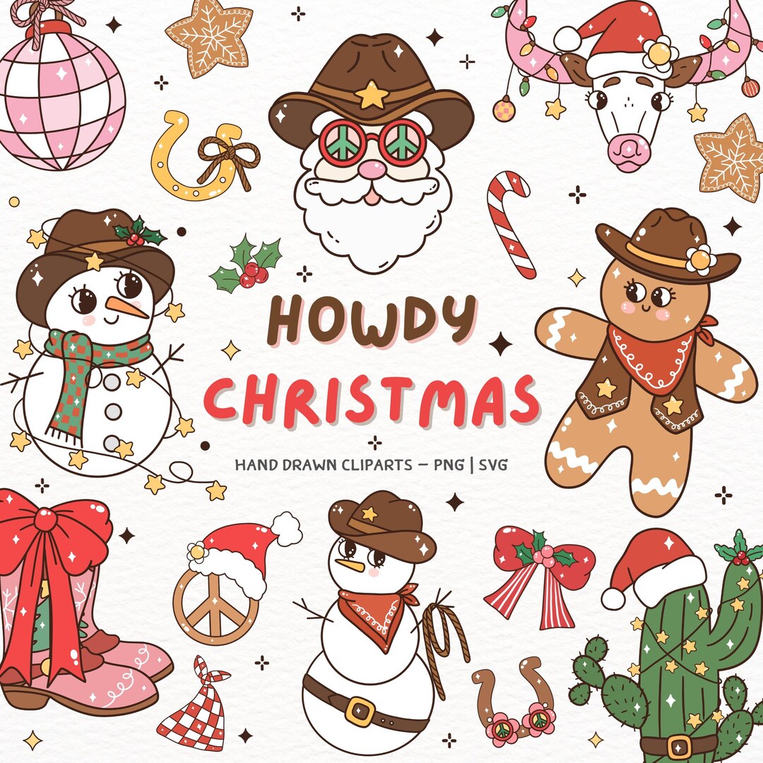 Retro Western Howdy Christmas Clipart Groovy Christmas Png Western ...