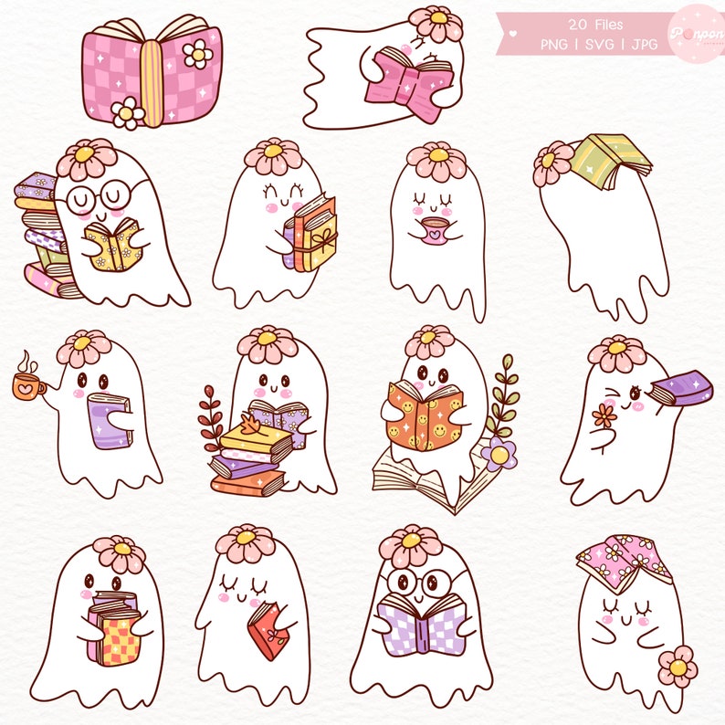 Halloween Ghost Reading Clipart Bookish Ghost Png Reading Book Vibes ...