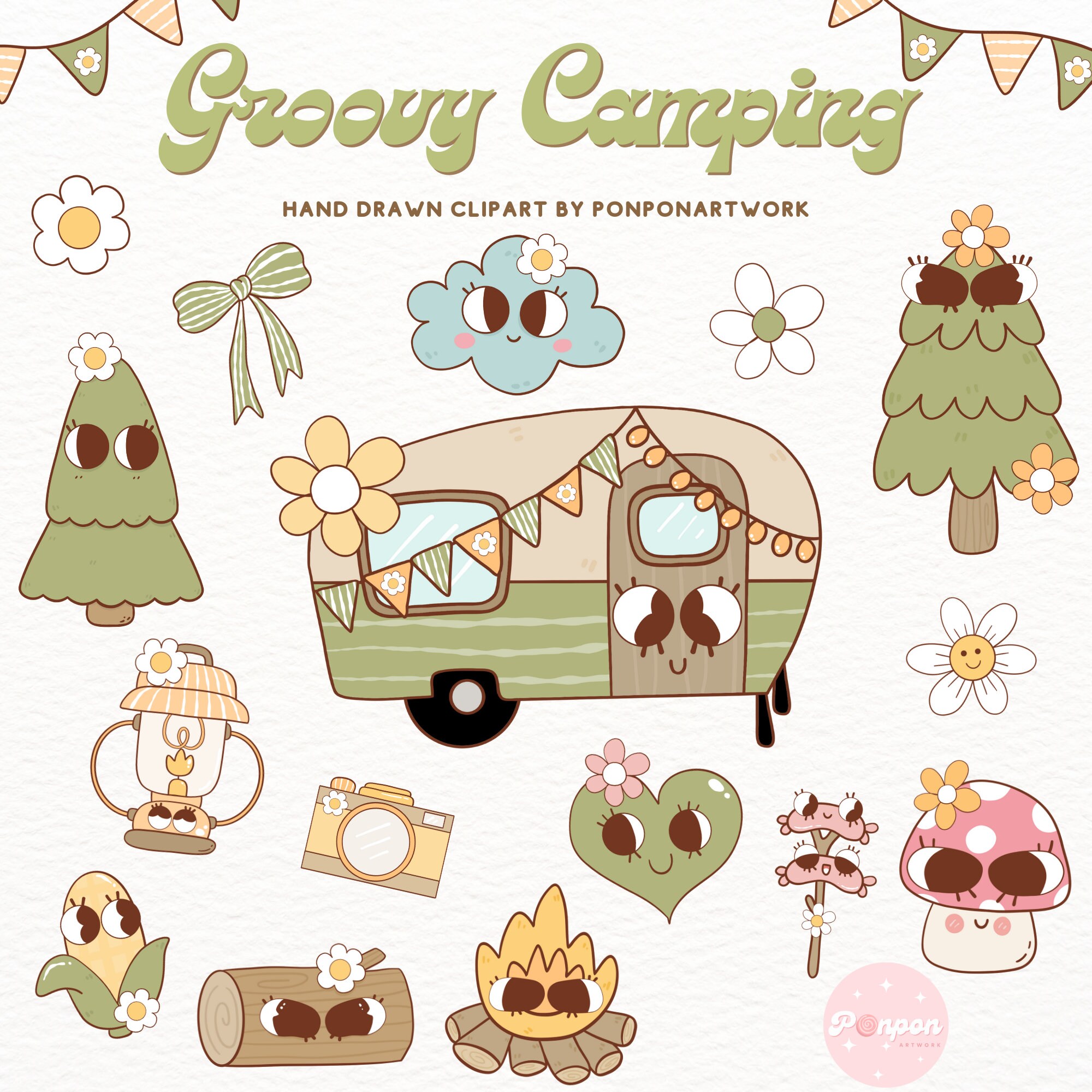 Groovy Camping Clipart Camping Clipart Retro Vintage Summer Png Flower ...