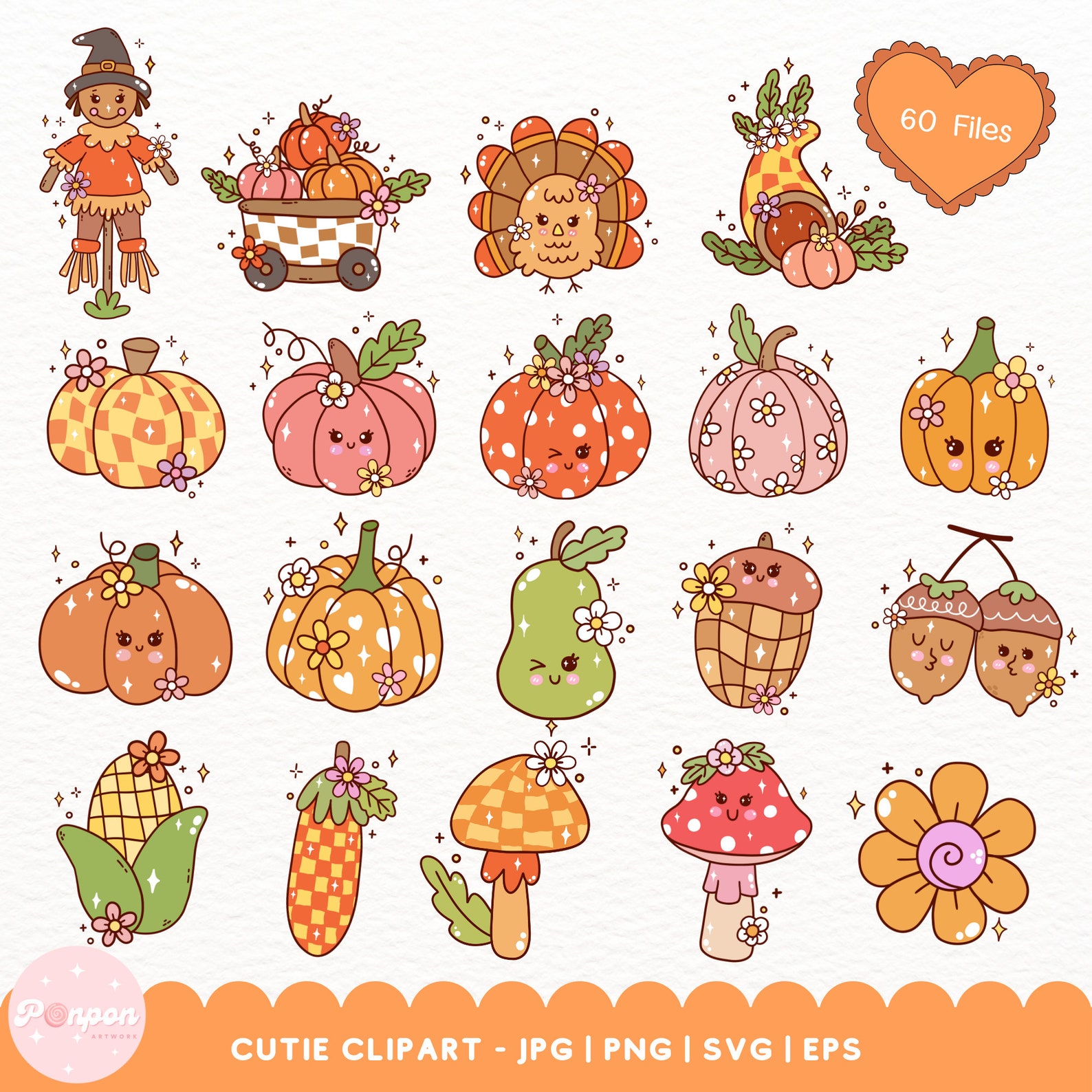 Thanksgiving Png Groovy Autumn Clipart Retro Fall Png Hippie Flower Png ...