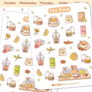 Cute Tea Time Sticker Sheet, Hand Drawn Planner Stickers and Kawaii ...