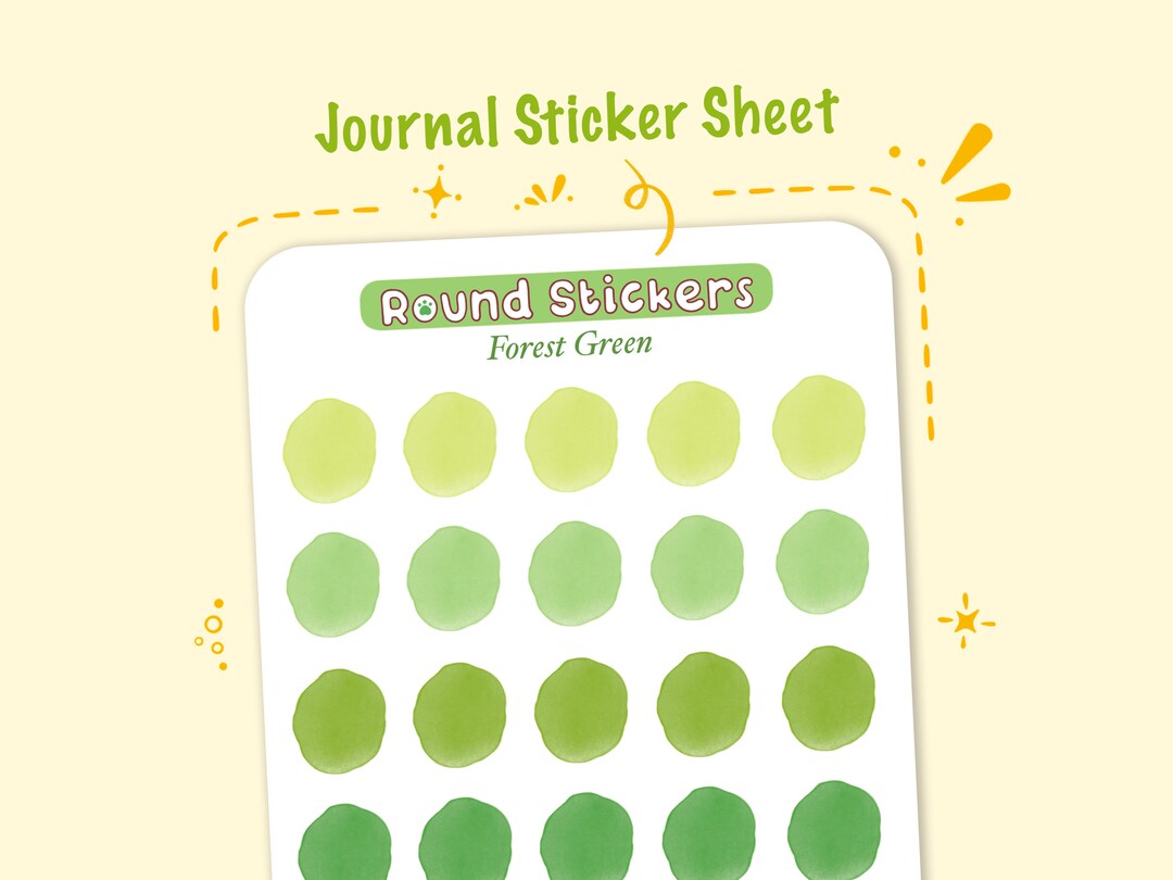 Forest Green Sticker Sheet, Round Stickers, Watercolor Dot Stickers for ...