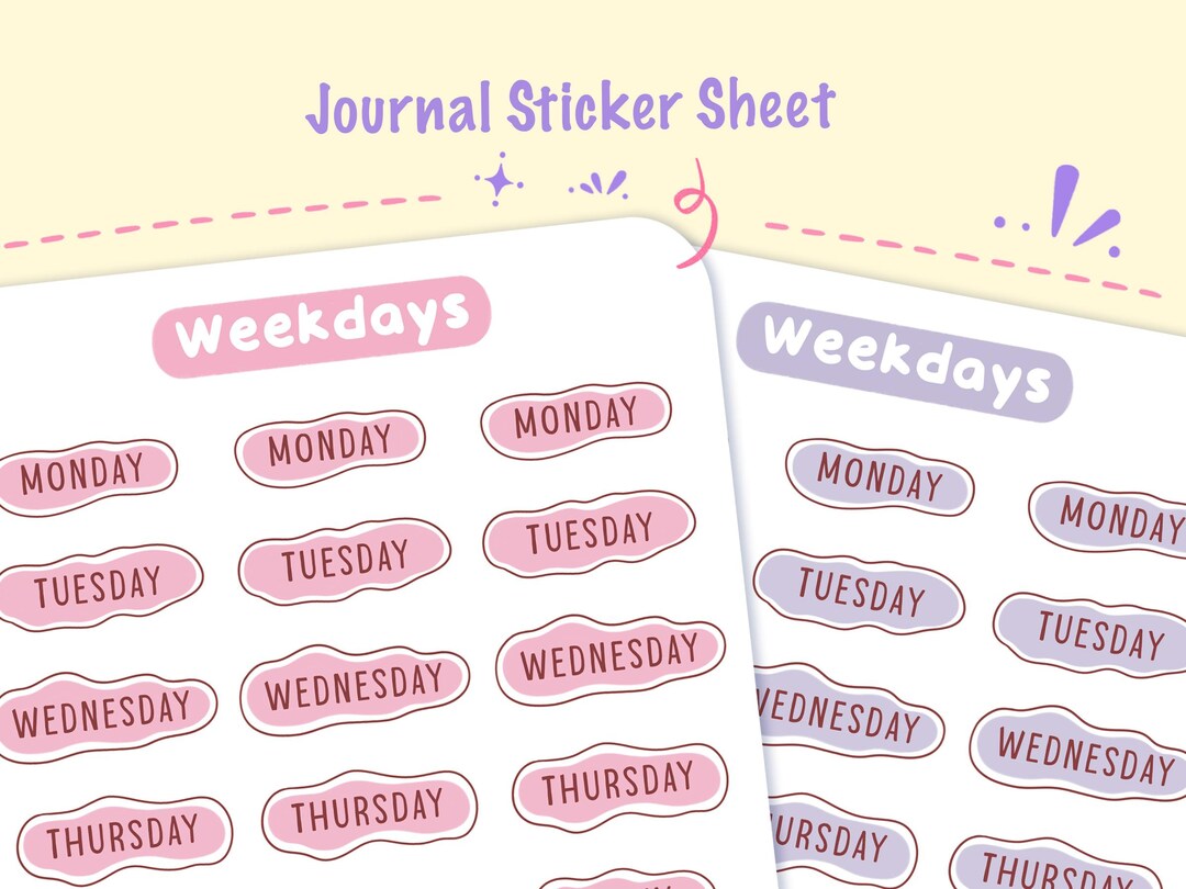 Weekdays Stickers, Pink Purple Highlighted Daily Planner Days for ...