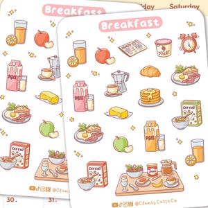 Breakfast Planner Stickers, Hand-drawn Cute Food Stickers, Decorative ...