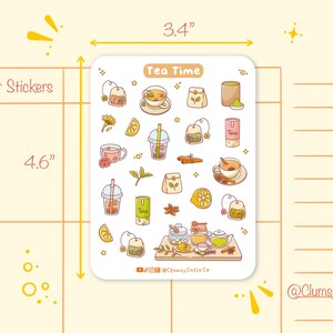 Tea Time Sticker Sheet, Hand Drawn Cute Stickers for Your Hobonichi, Bullet Journal, Planner ...