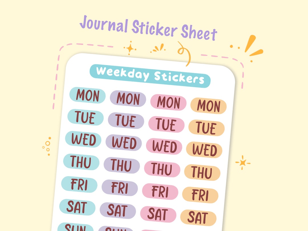 Weekday Stickers - Highlighted Daily Planner Days, Uppercase Letters ...