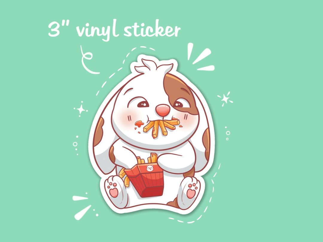 Cute Bunny Sticker, Eating Fries, Handmade Weather Resistant Vinyl ...