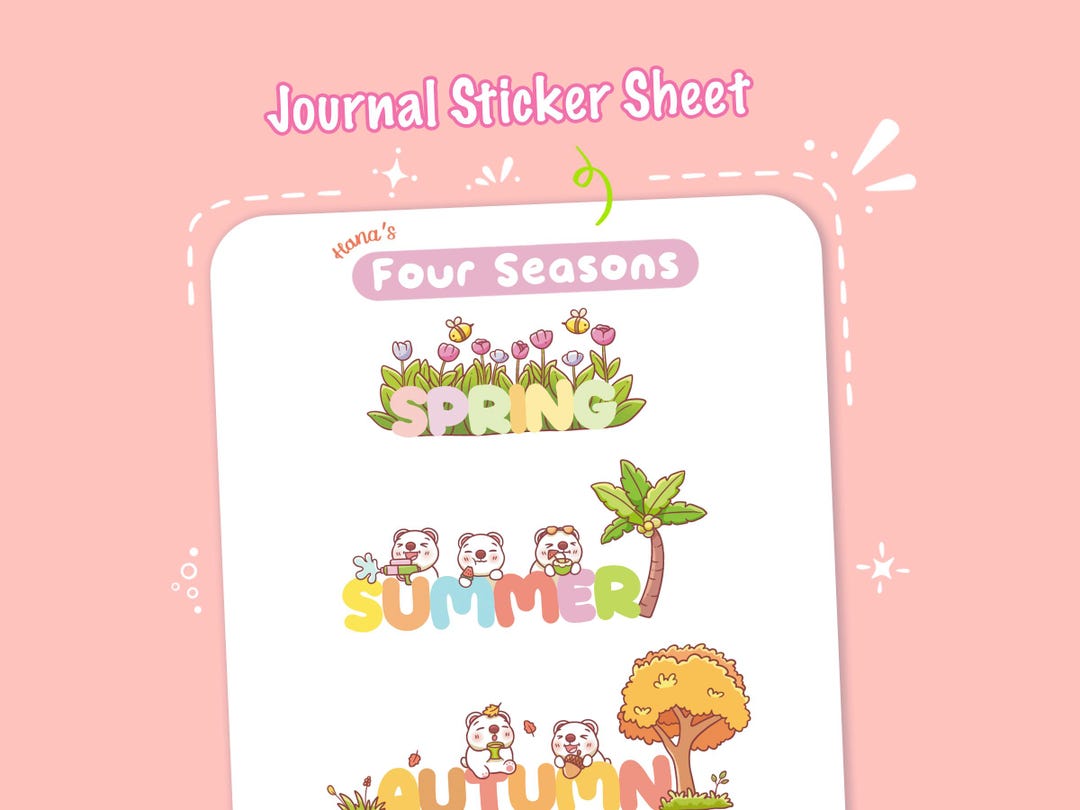 Four Seasons Sticker Sheet, Hand Drawn Cute Bear Stickers, Seasonal ...