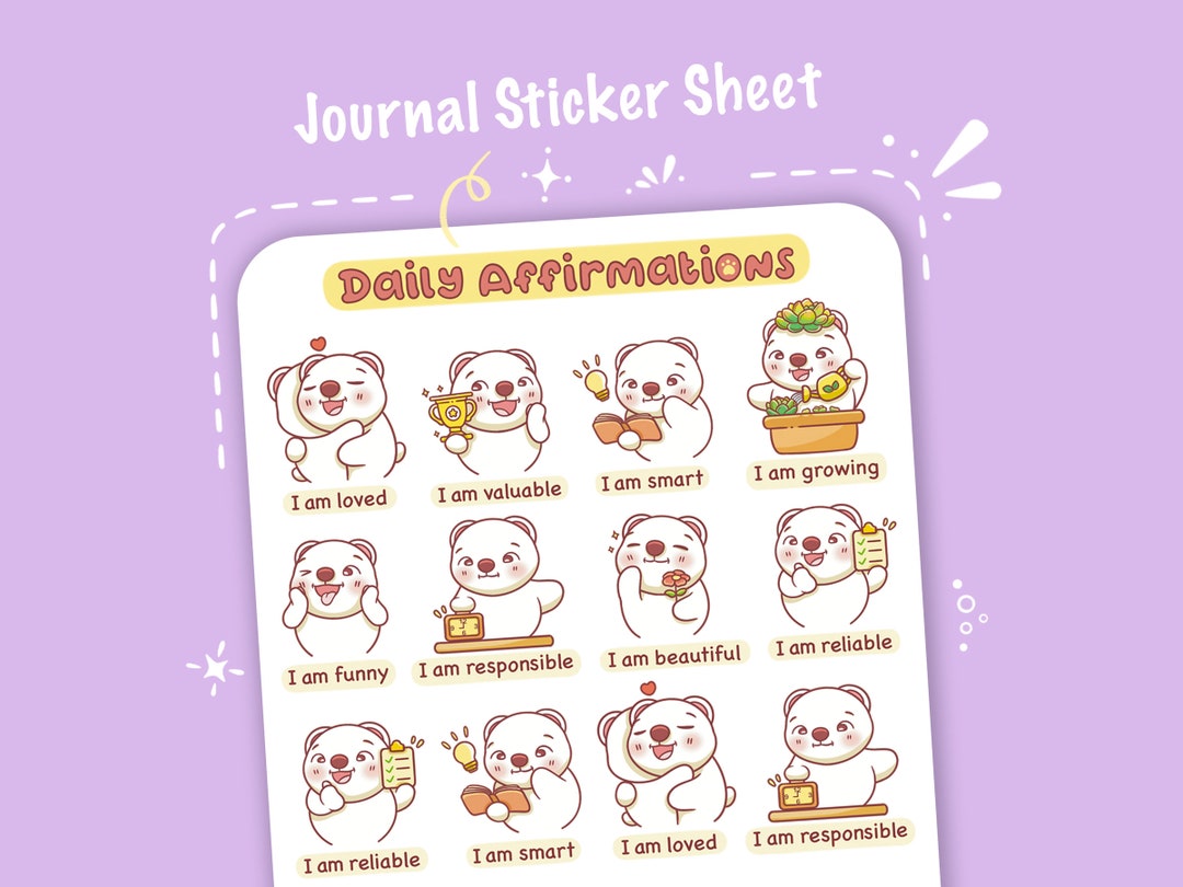 Daily Affirmation Sticker Sheet, Hand Drawn Cute Stickers for Your ...