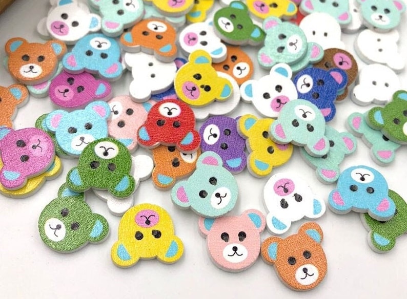 18x15mm Wooden Mixed Teddy Bear Buttons Novelty Scrapbooking Crafts ...