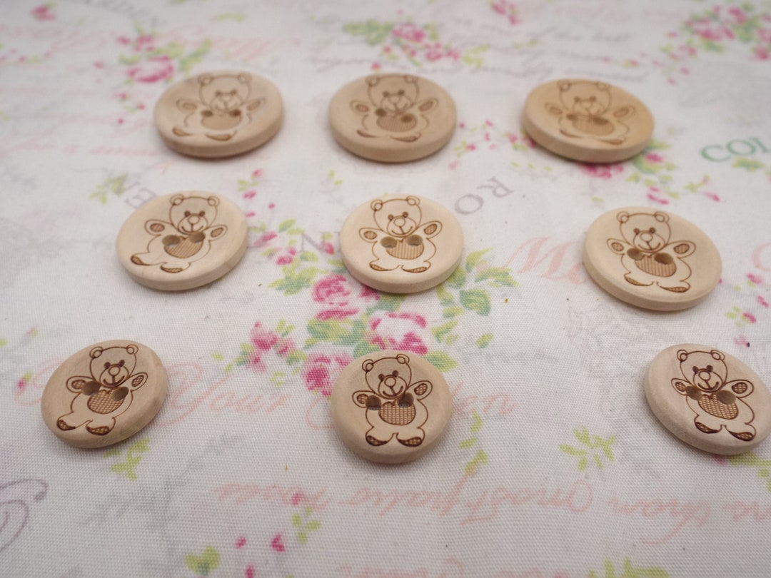 Teddy Bear Wooden Buttons for Baby Clothes – Light Wood 15/20/25mm ...