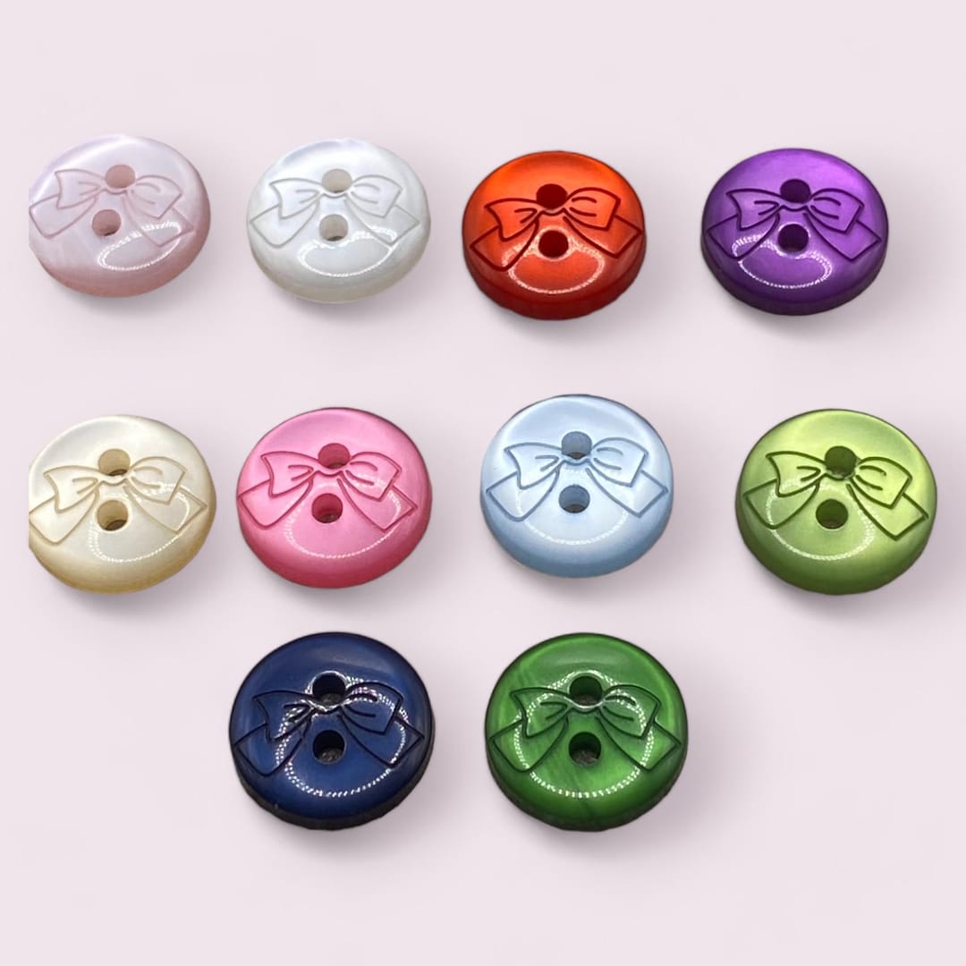 11mm Baby Buttons Bow Engraved Various Colours Available 2 Hole ...