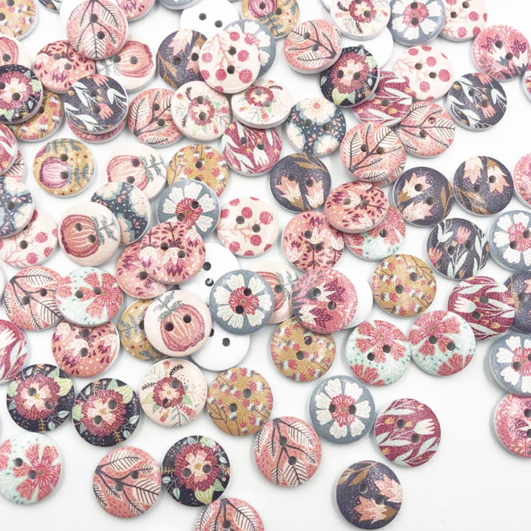 Flower Buttons | 15mm | Natural Buttons | Flower Detail | Pretty Wooden ...