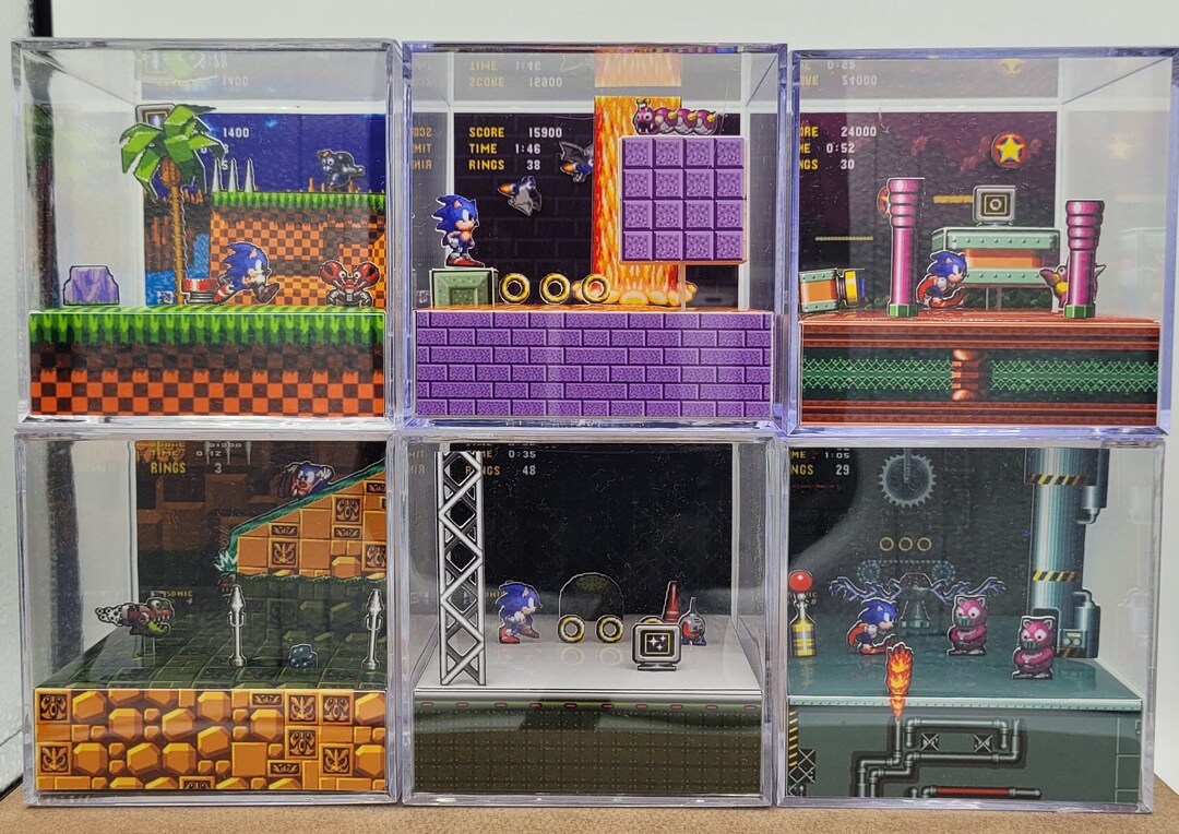 Sonic the Hedgehog Inspired 3D Acrylic Cube Dioramas - Etsy