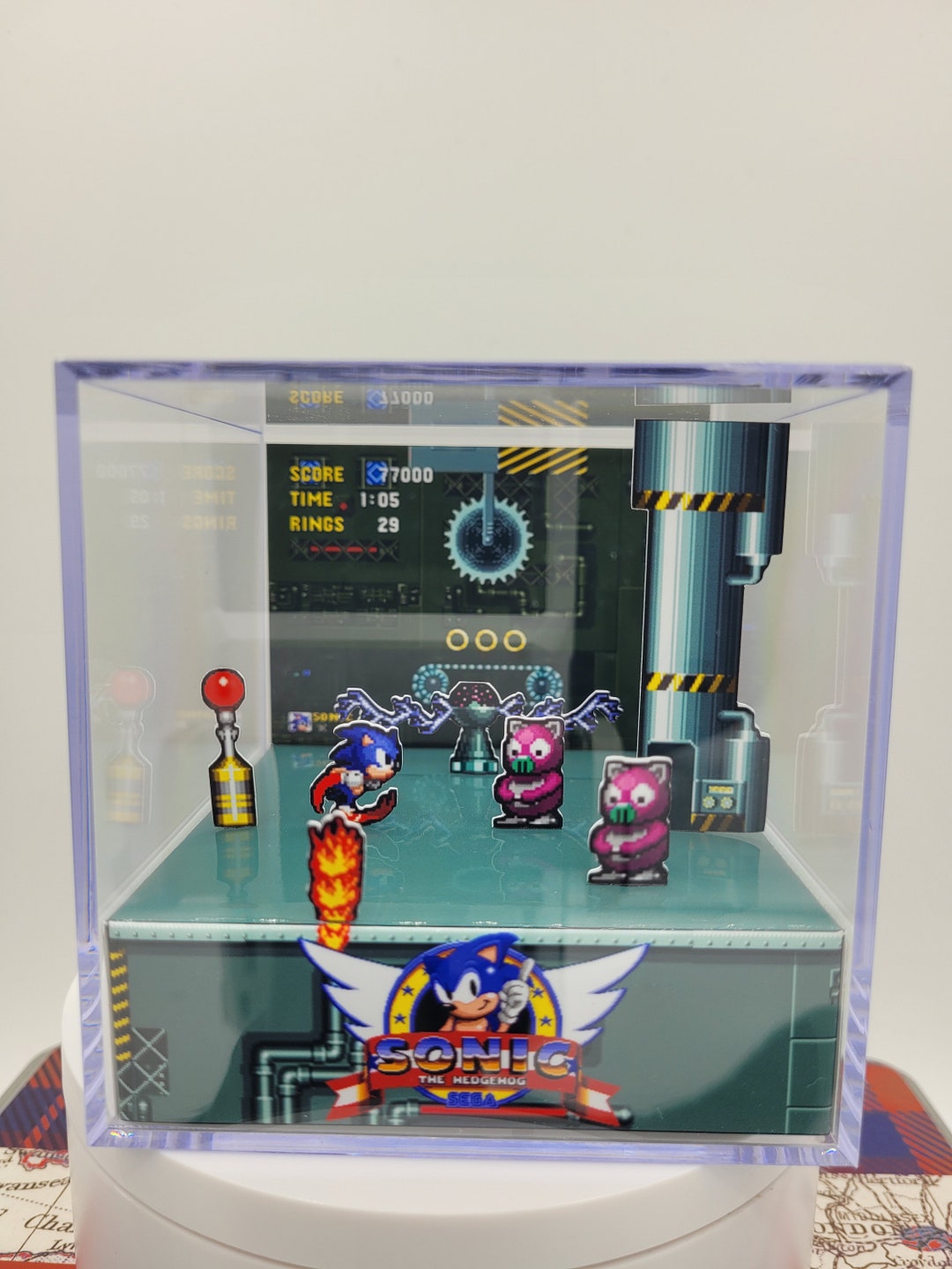 Sonic the Hedgehog 3D Acrylic Cube Diorama Scrap Brain Zone - Etsy