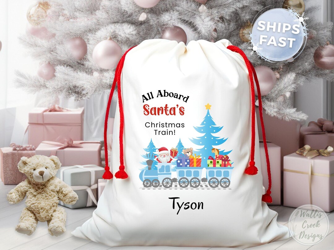 Personalized Christmas Train Santa Sack, Kids Gift Bag - Etsy