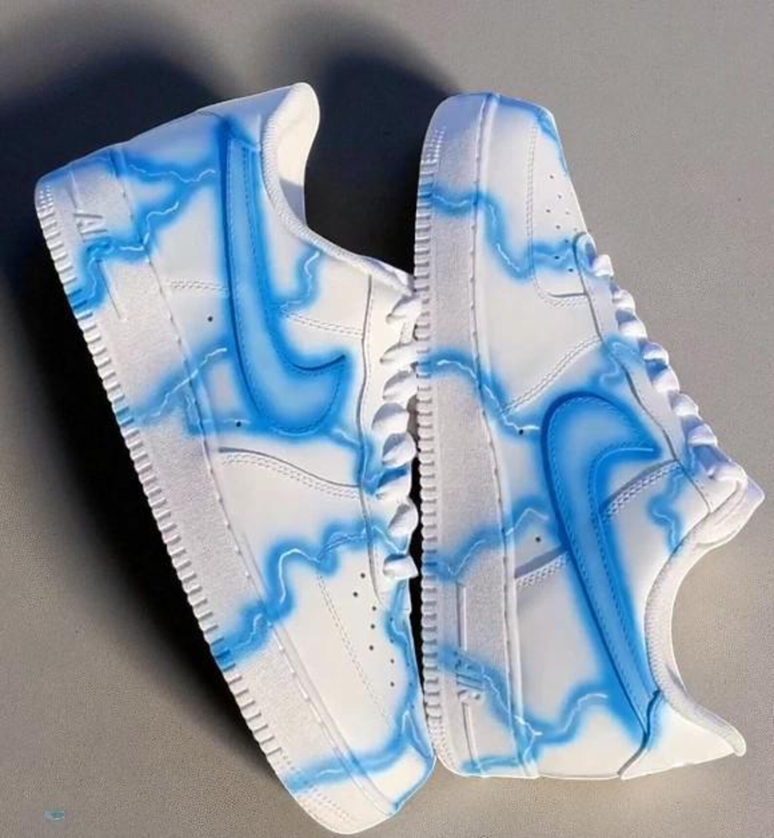 Custom Blue Electric Lightning Af1 Sneakers, Lightning Blue AF1 Shoes ...