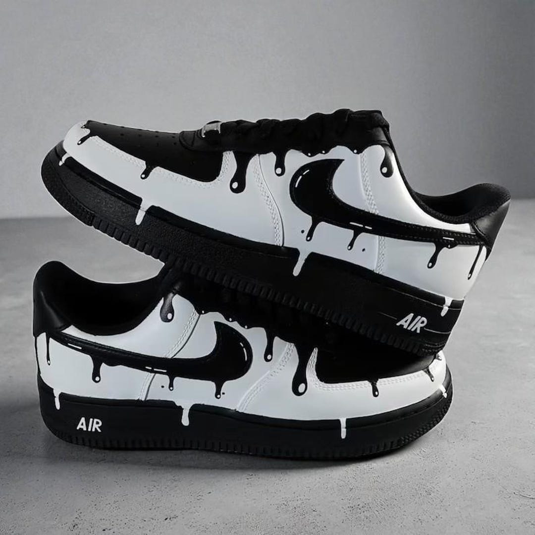 Custom Black White Drip Air Force 1, Hand Painted AF1 Sneakers, Custom ...