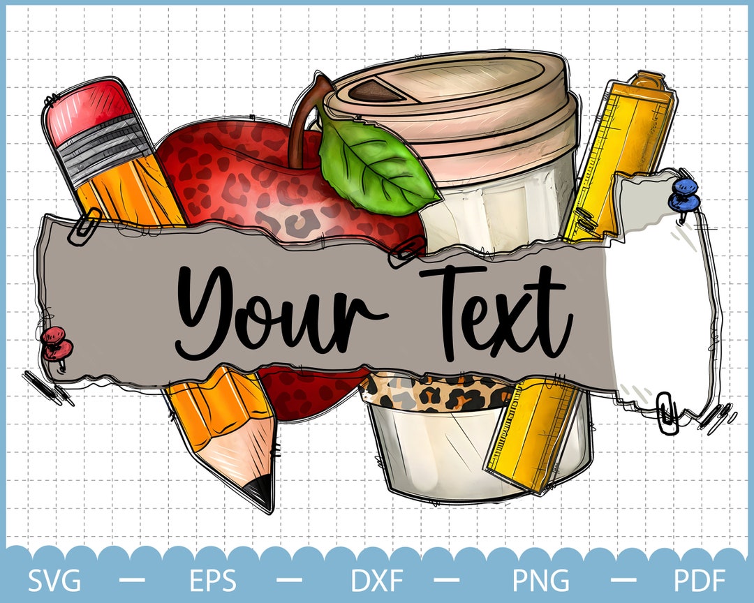 Teacher Custom Name Png, Teacher Name Frame Png, Pencil Apple Coffee ...