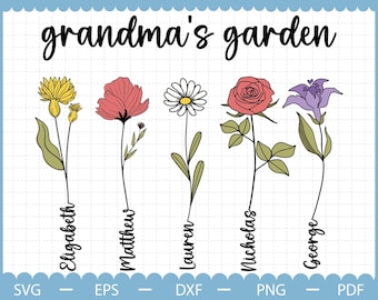 Bundle Personalized Grandma's Garden Svg, Birth Month Flowers Clipart ...
