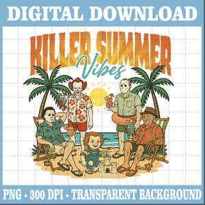Killer Summer Vibes PNG, Funny Horror Characters at Beach Png, Funny ...