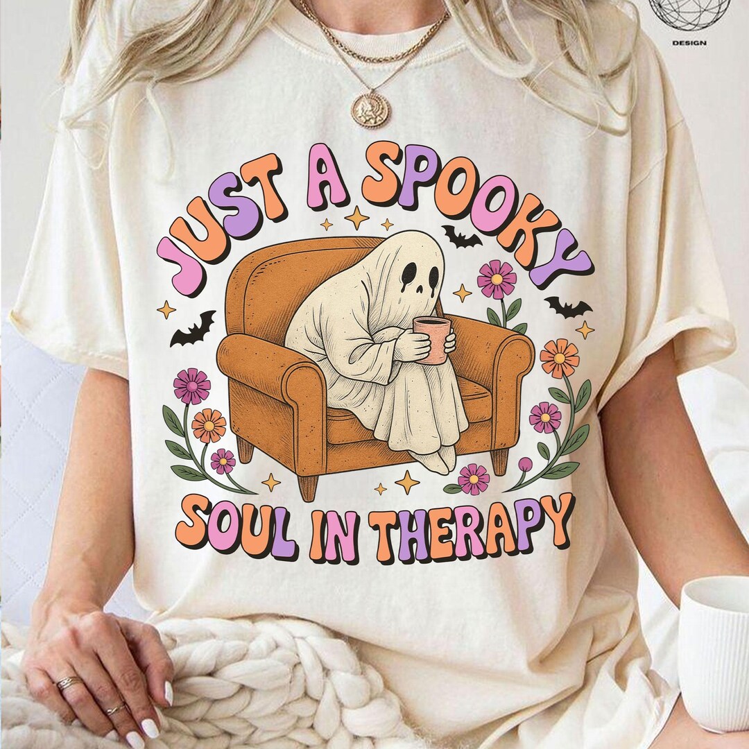 Ghost on Couch Png, Spooky Soul Png, Halloween Self Care Png, Therapy ...