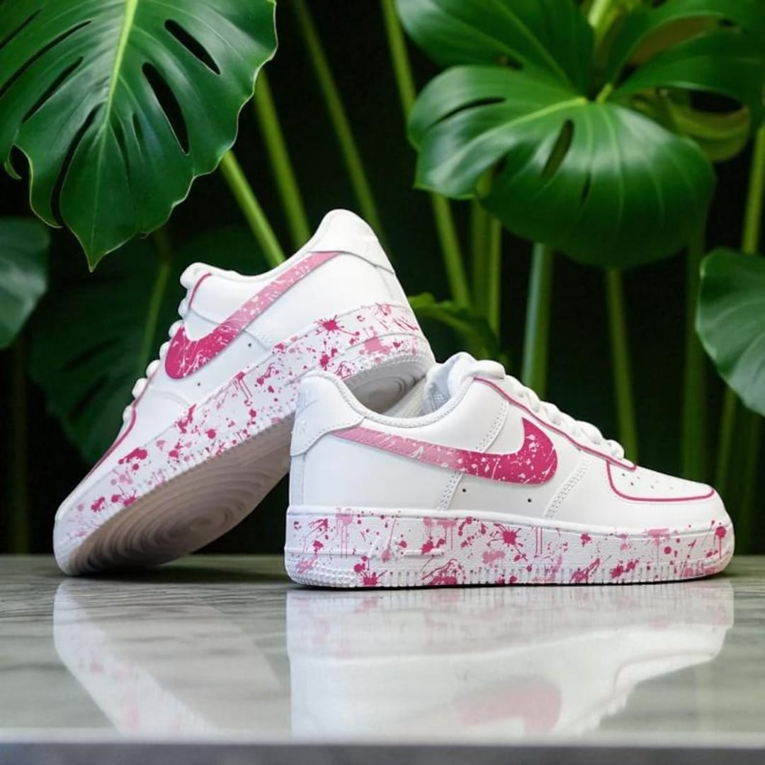 Custom Pink Splash Shoes AF1, Pink Design Art Sneakers, Pink Splash ...