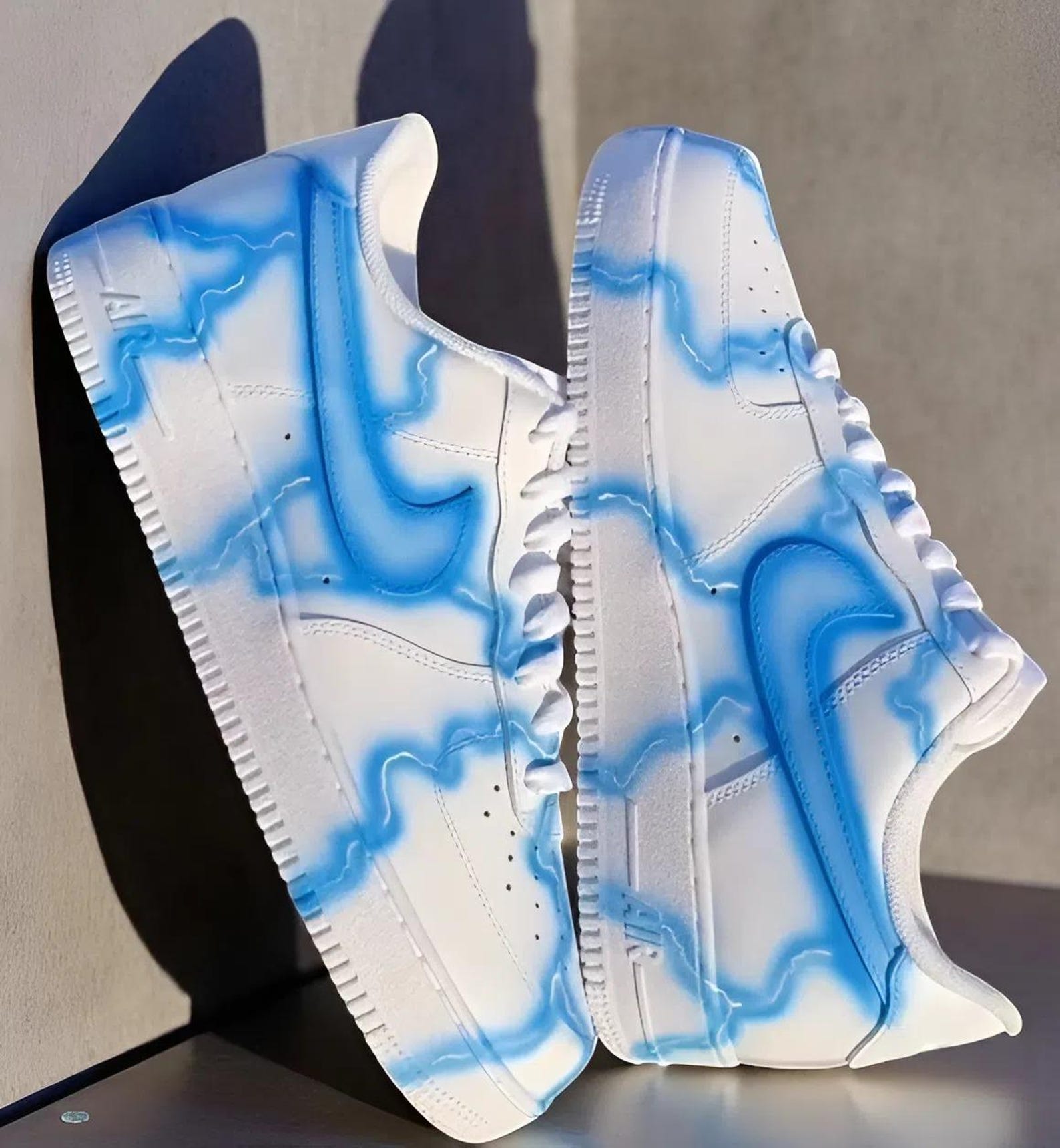 Custom Blue Electric Lightning Af1 Sneakers, Lightning Blue AF1 Shoes ...
