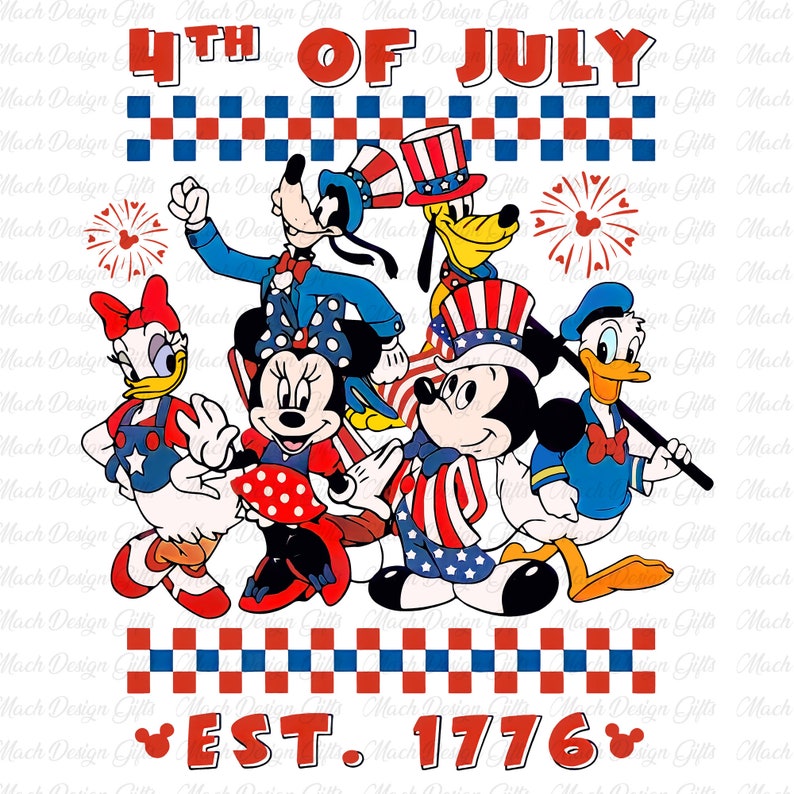 Fourth of July Est 1776 Png, Mouse and Friends 4th of July Png ...