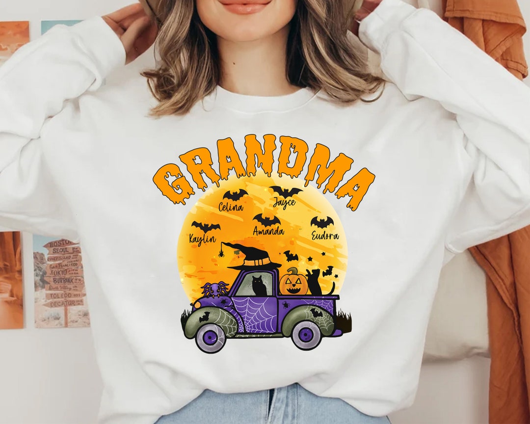 Personalized Halloween Grandma Png With Kids Name, Halloween Png, Bat ...
