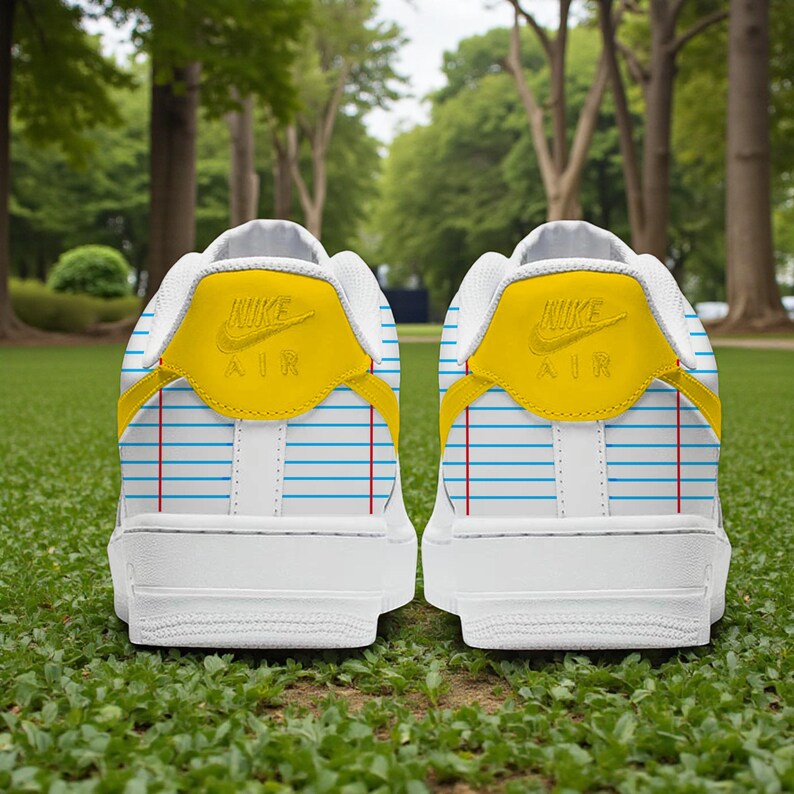Custom Pencil & Notebook Paper Af1 Sneakers, White Shoes With Yellow ...