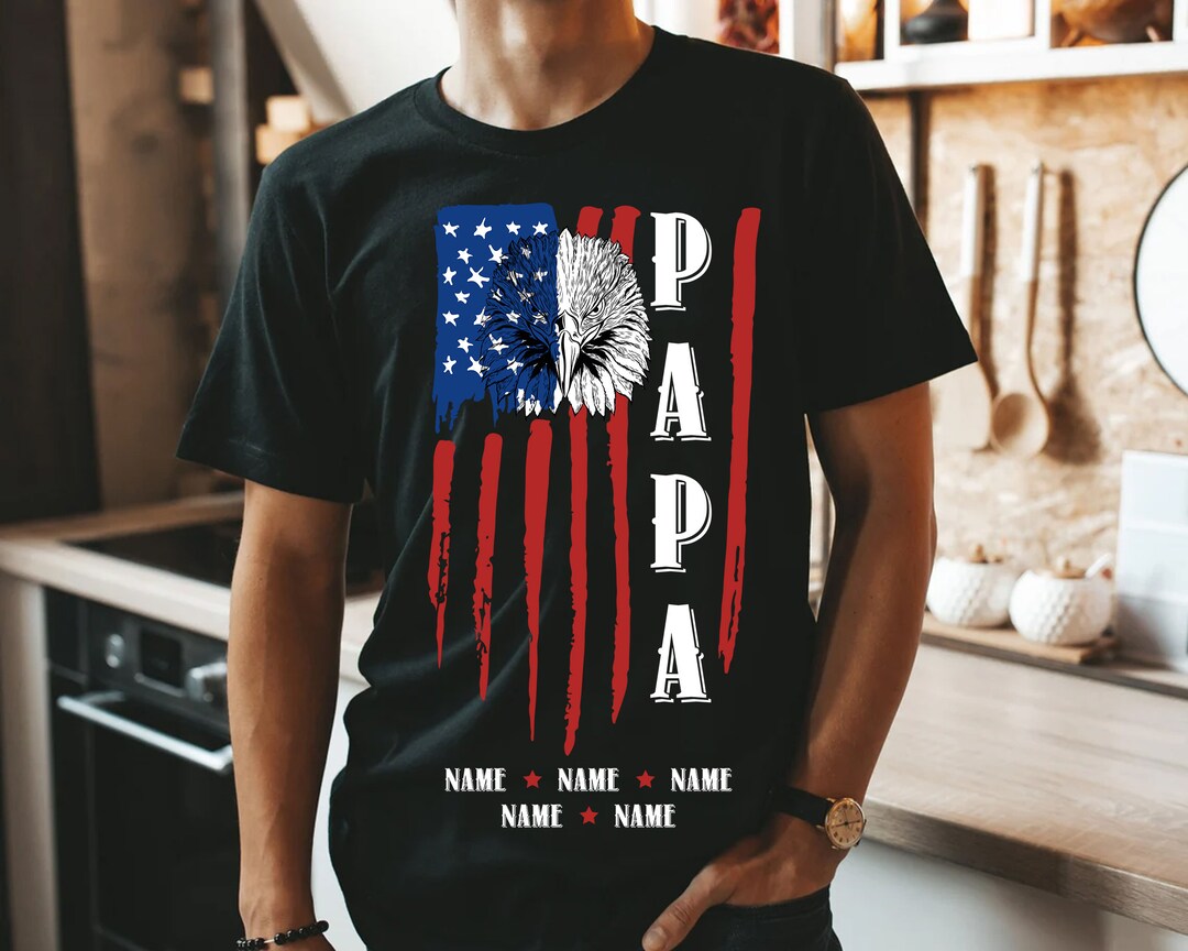 Papa America Flag Svg, Custom Kids Name Svg, Personalized Papa Eagle ...