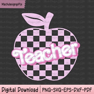 Teacher Checkered Apple Svg, Back to School Svg, Teacher Life Svg ...