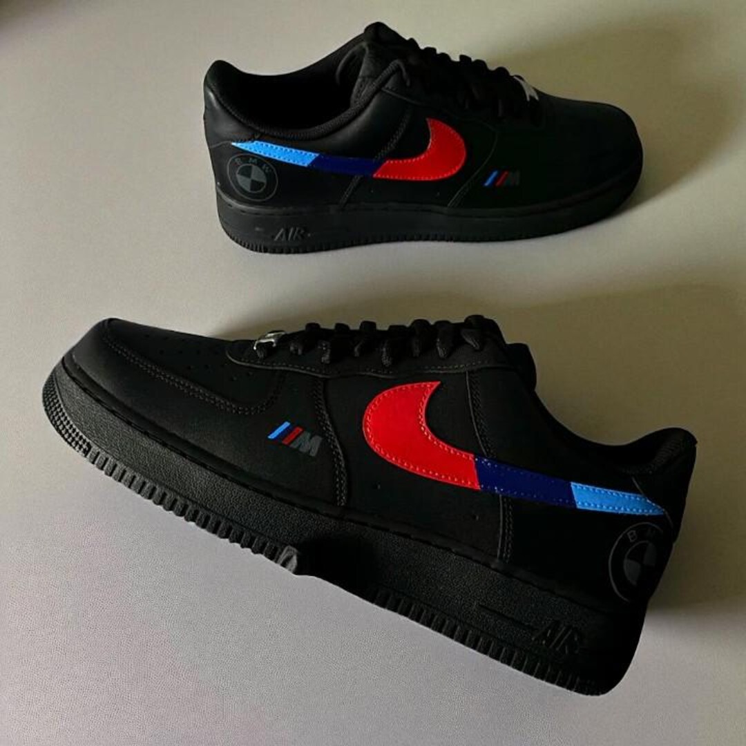 Custom BMW Black Air Force 1, BMW Sneakers, Racing Stripe Inspired ...